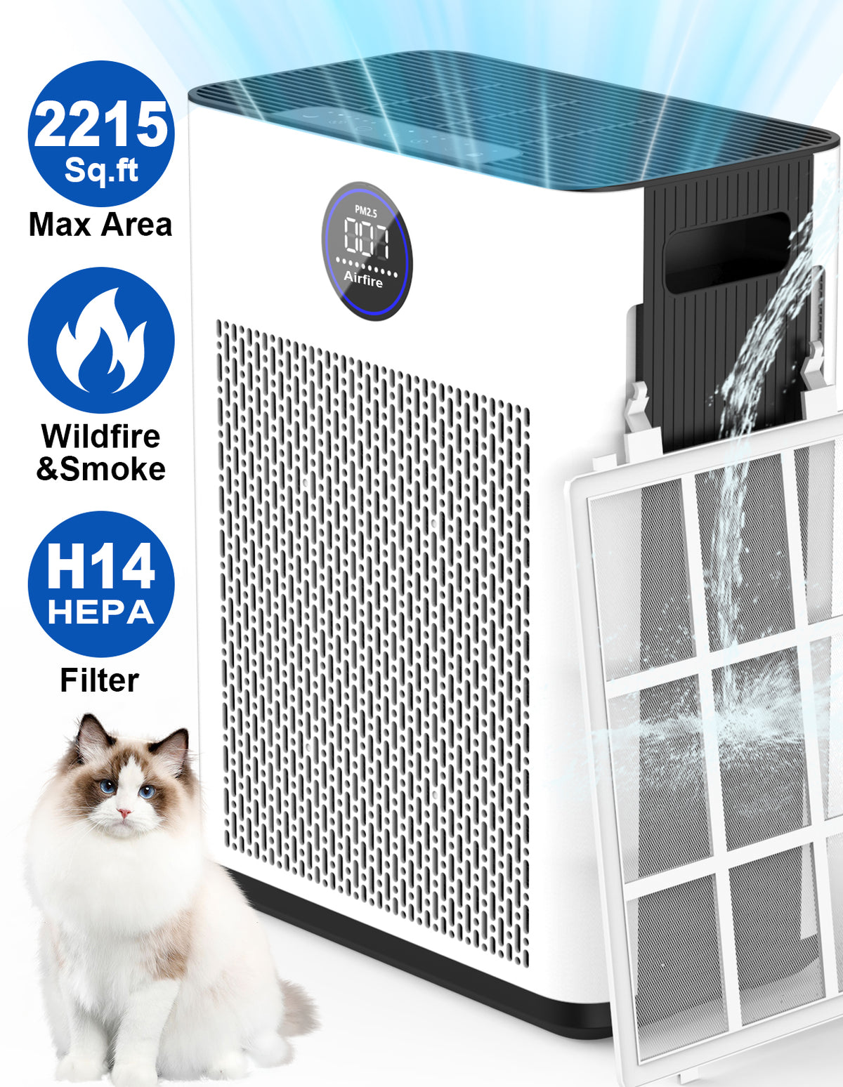 Airfire H14 HEPA Air Purifier Removes Smoke, Allergens & Formaldehyde